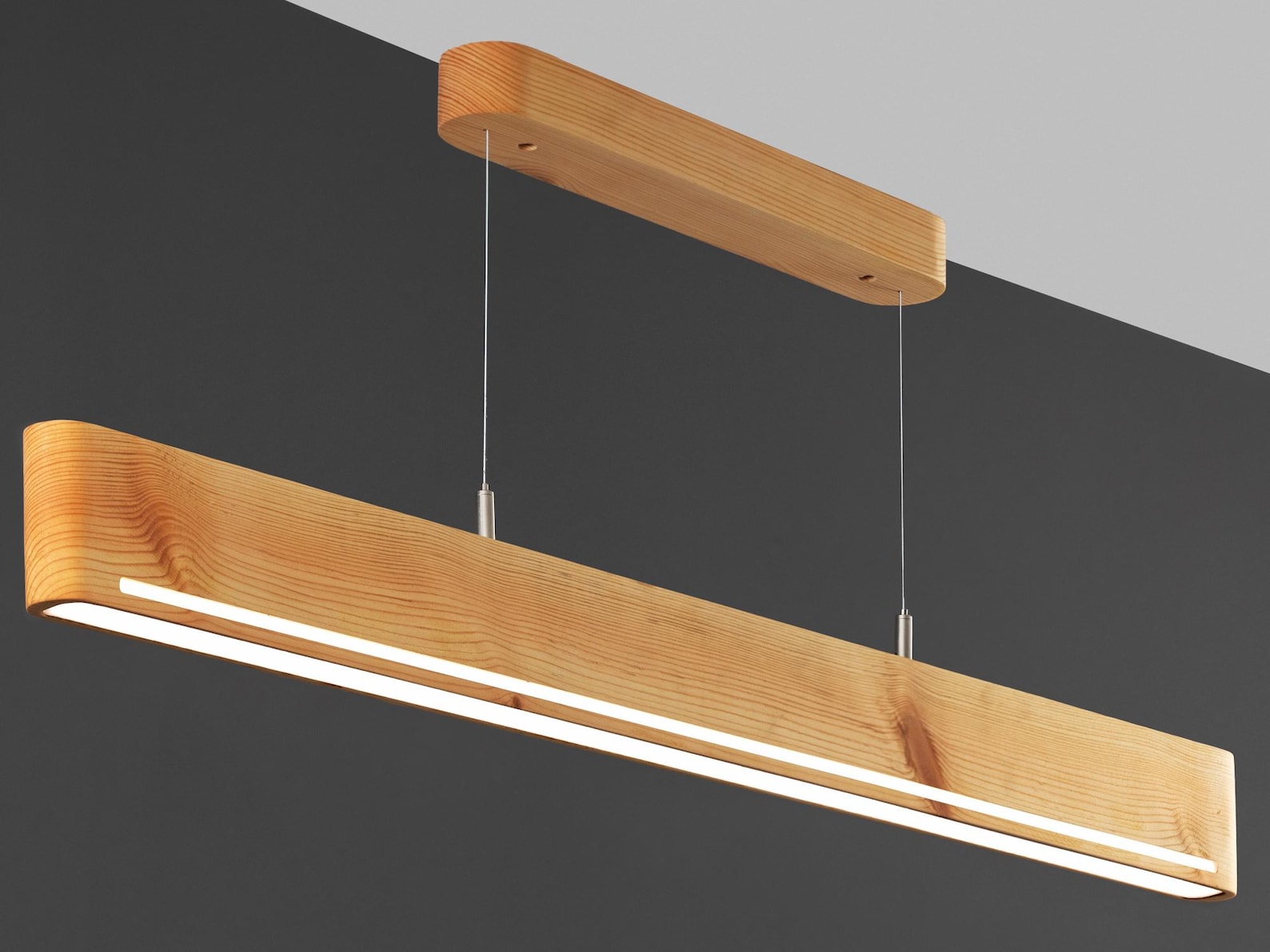Curved Edge Solid Wood Linear Pendant Light - Etsy