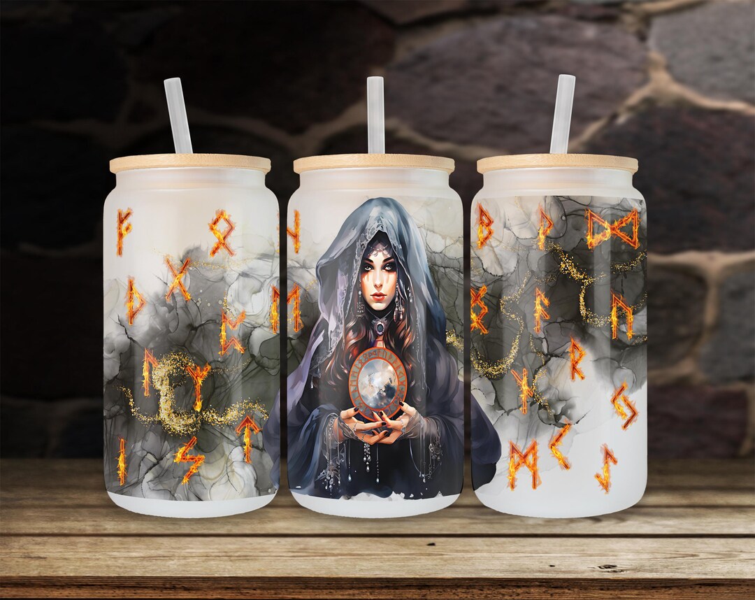 Fiery Rune Cloaked Lady 16 Oz Glass Libby Can Sublimation & UVDTF ...