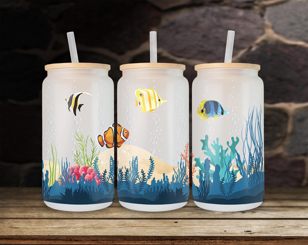 Tropical Fish Aquarium 16oz Libby Glass Can Wrap PNG, Sublimation ...