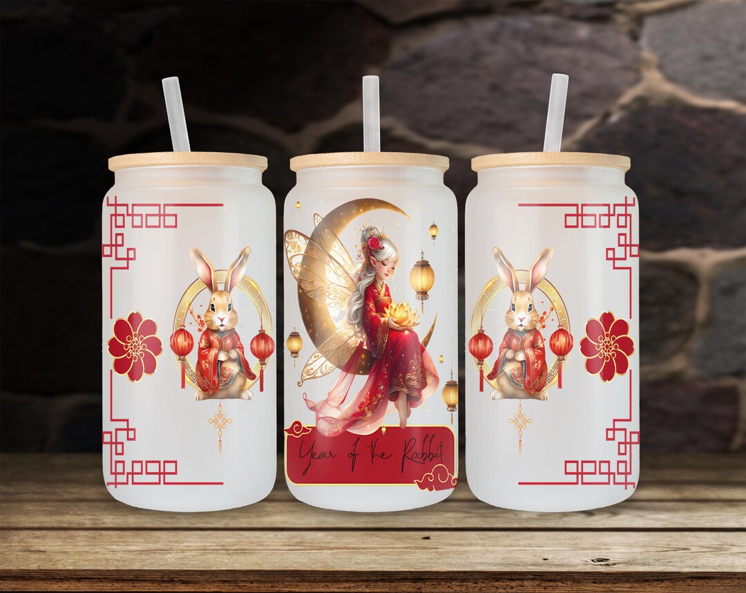 Lunar New Year Year of the Rabbit 16 Oz Glass Libby Can Sublimation & UVDTF Design Digital ...