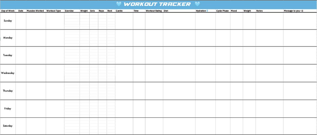 Online Weekly Workout Log & Planner Template: Customize and Track ...