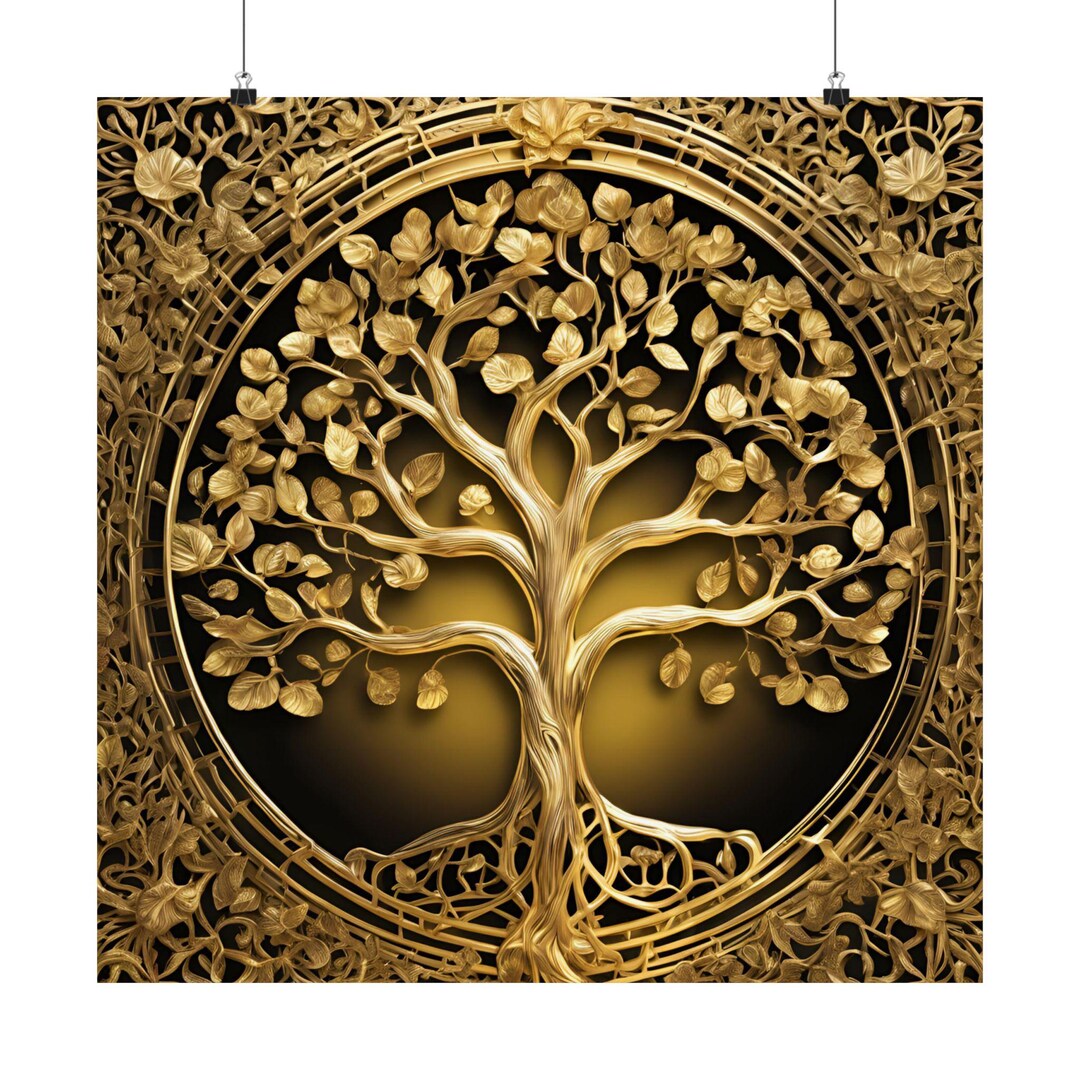 Golden Yggdrasil Tree of Life Poster and Canvas Print, Celtic Wall Art ...