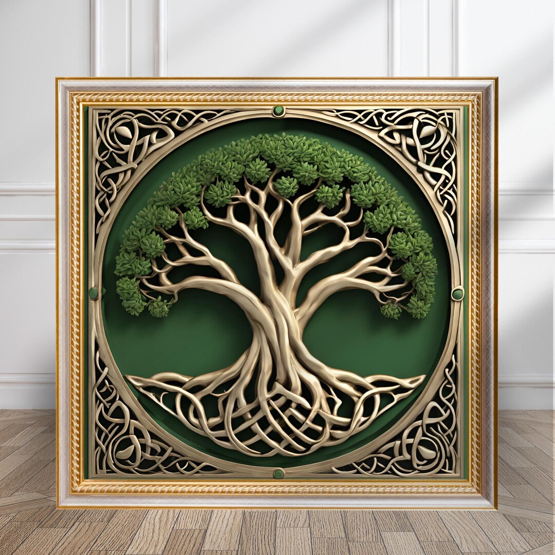 Green Tree of Life Square Wall Art Large Canvas, Celtic Poster Print ...