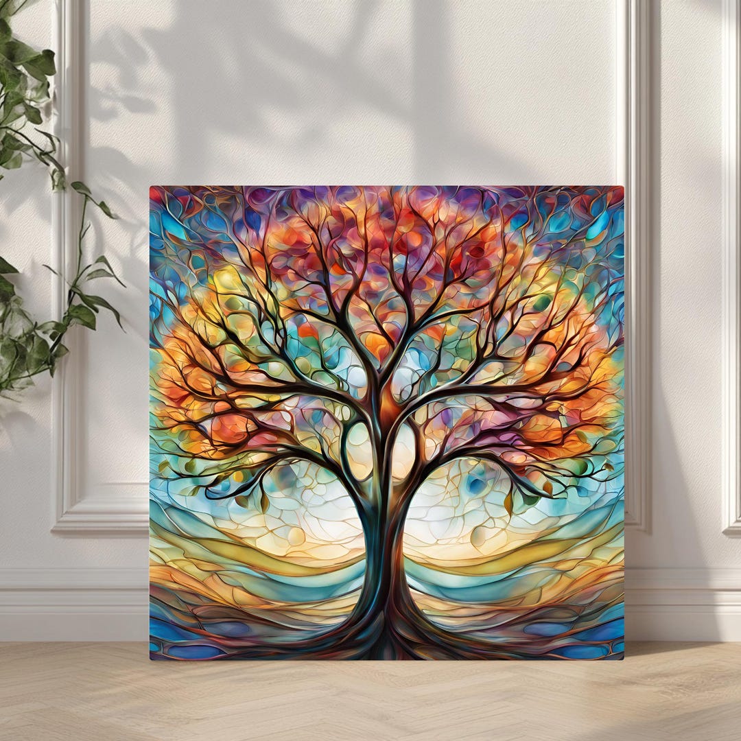 Tree of Life Gift Wall Art Stained Glass Effect Canvas Tree of Life Art ...