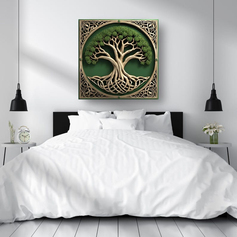 Celtic Tree of Life Green Wall Art Large Norse Mythology Canvas Art ...
