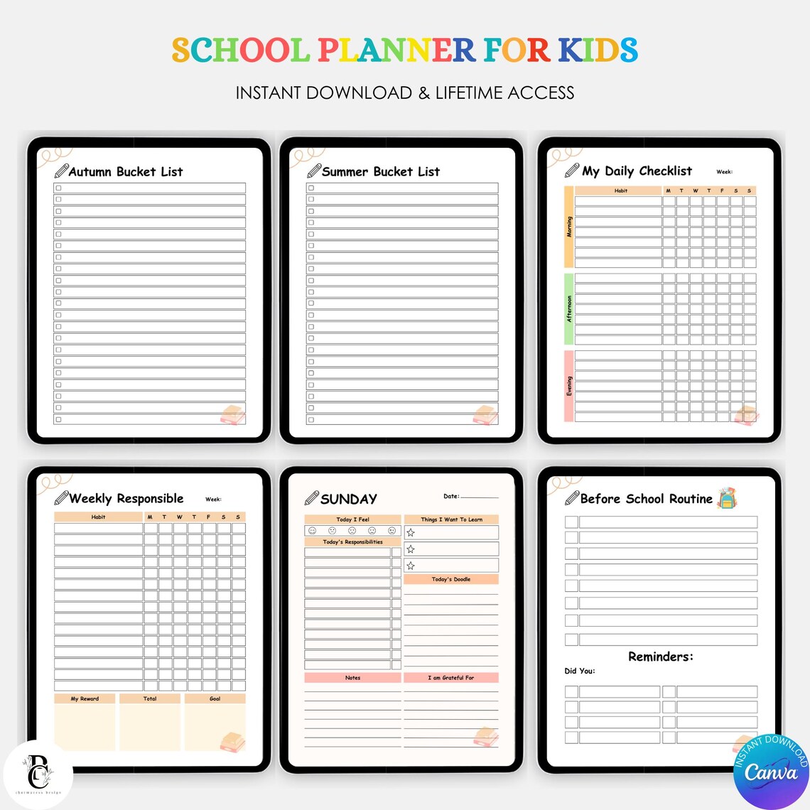 Printable Kids School Planner, Digital Homework Tracker Bundle, School ...