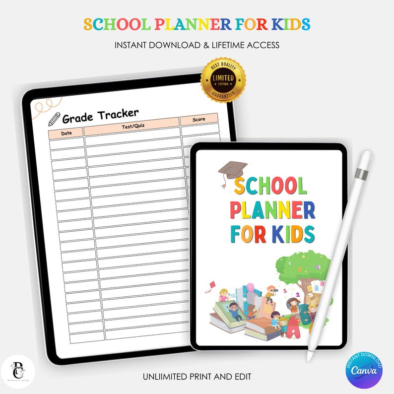 Printable Kids School Planner, Digital Homework Tracker Bundle, School ...