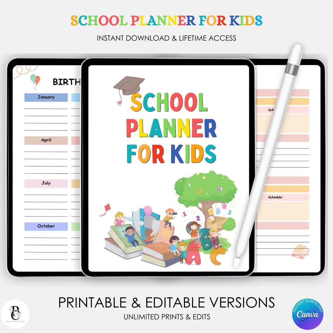 Printable Kids School Planner, Digital Homework Tracker Bundle, School ...