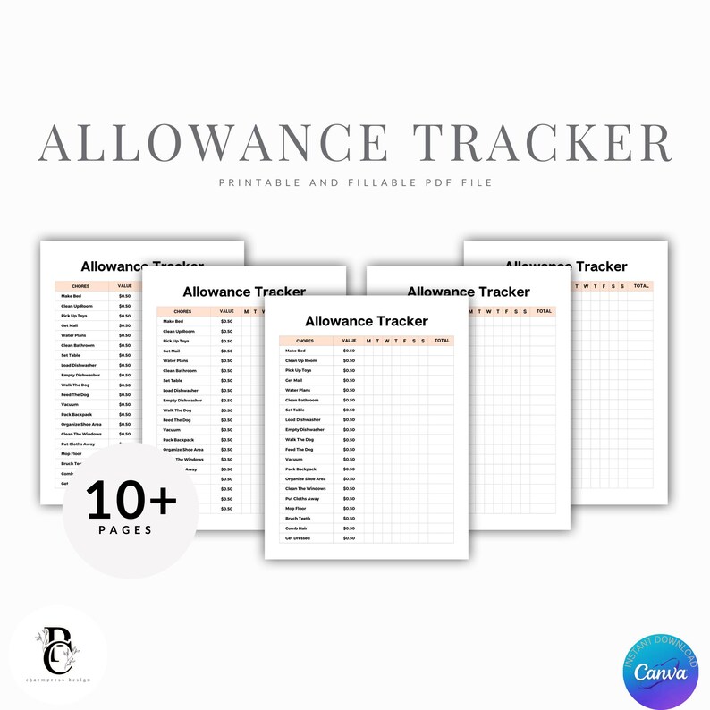 EDITABLE Allowance Chart for Kids. Printable Allowance Chore Chart ...