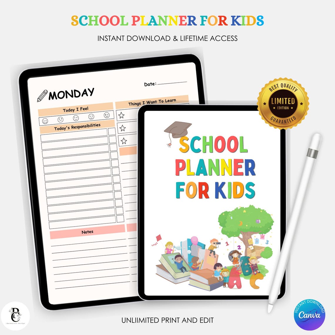 Printable Kids School Planner, Digital Homework Tracker Bundle, School ...