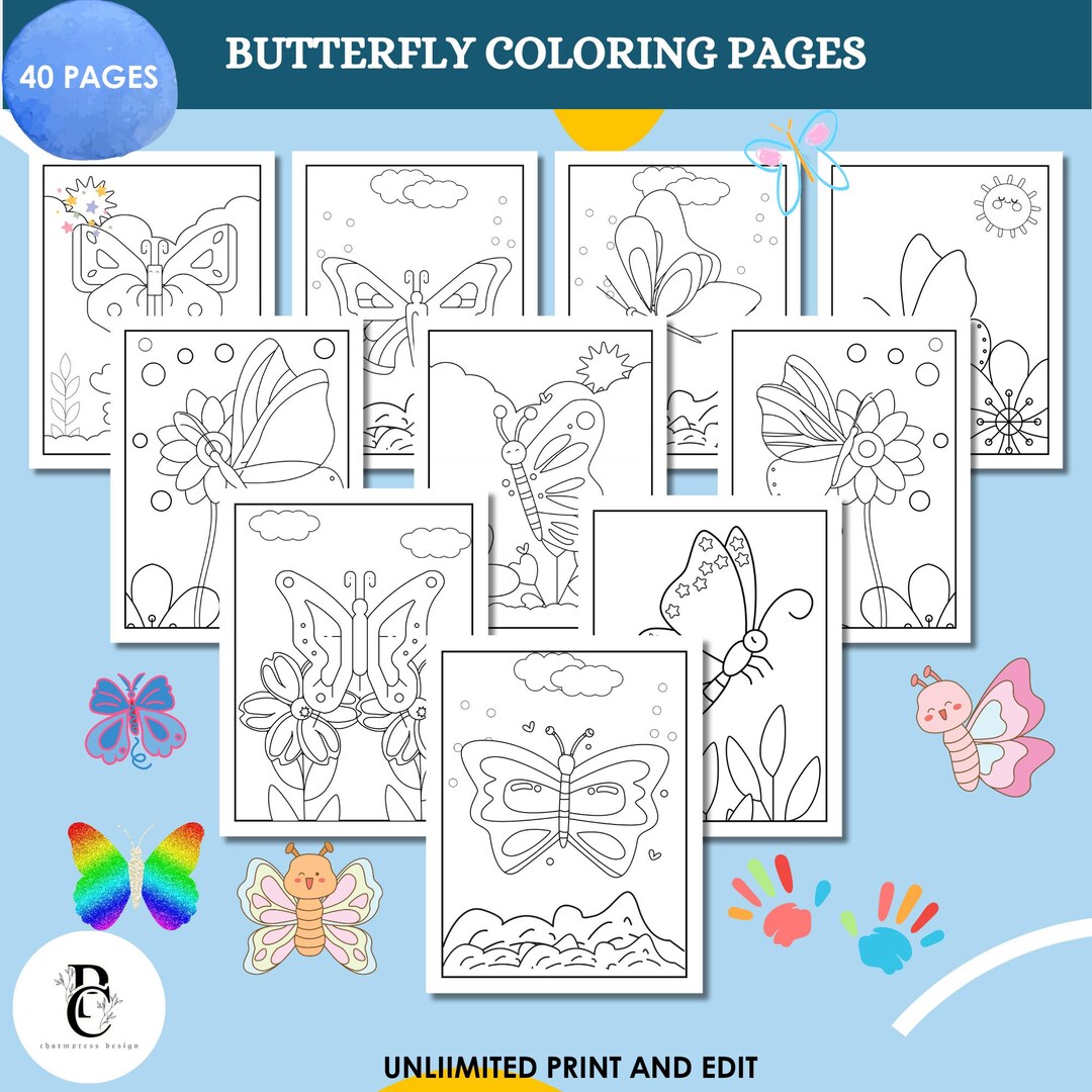 Butterfly Coloring Pages for Kids, 22 Sheets, 47 Butterflies, Spring ...