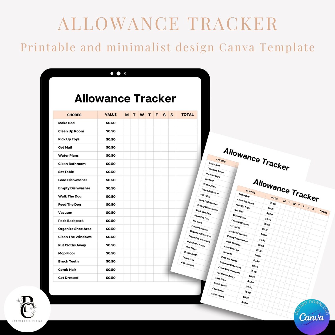 EDITABLE Allowance Chart for Kids. Printable Allowance Chore Chart ...