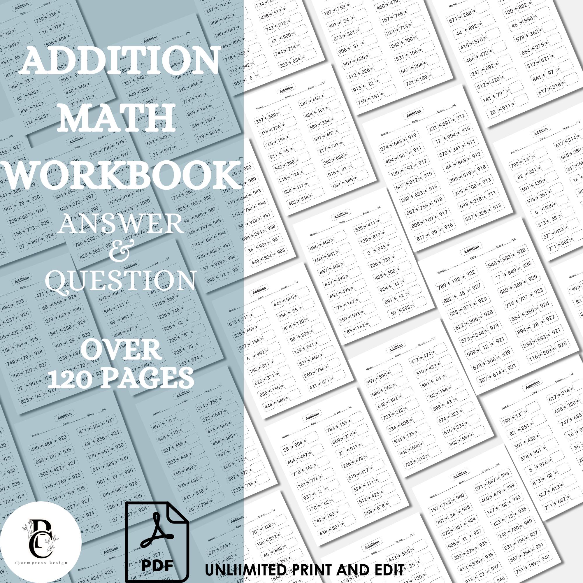 Math Worksheet 1st Grade Math First Grade Workbook Math Printable Worksheet Addition Grade 1 ...