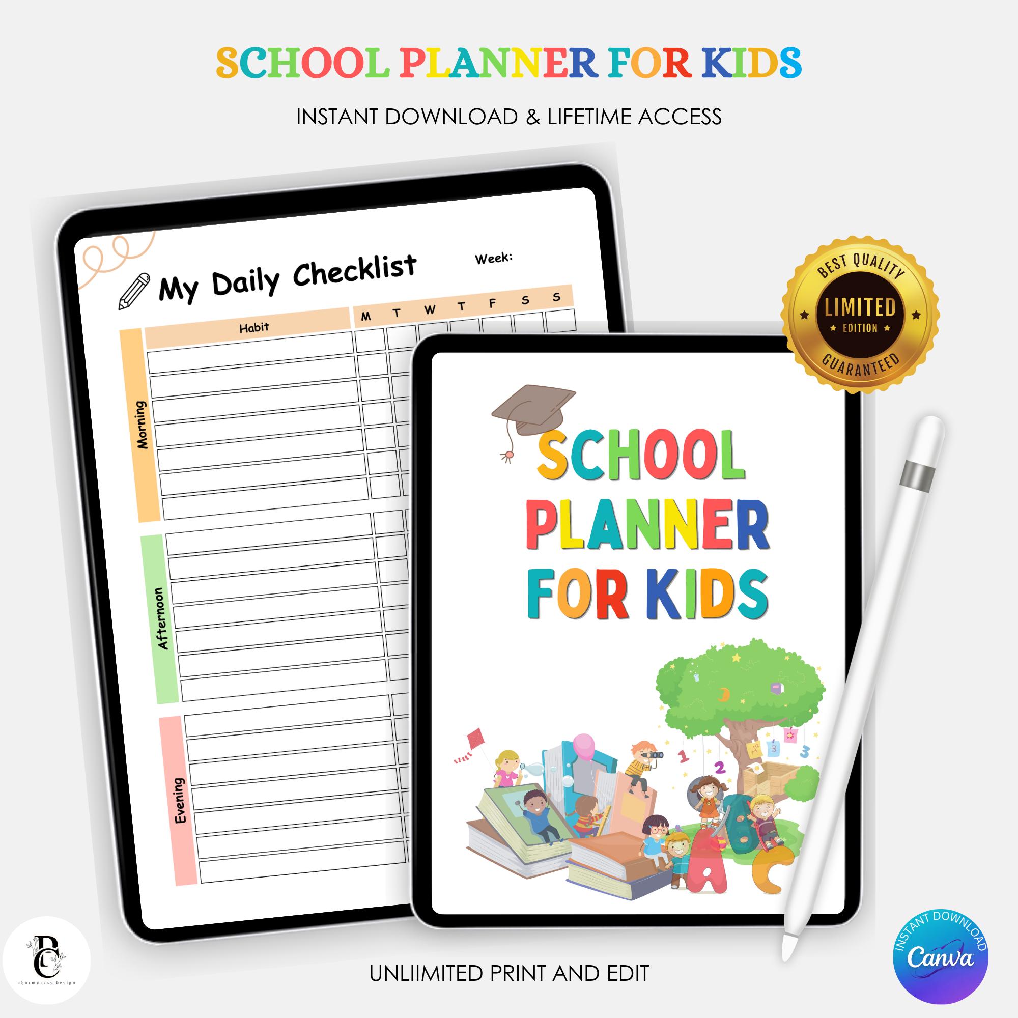 Printable Kids School Planner, Digital Homework Tracker Bundle, School ...