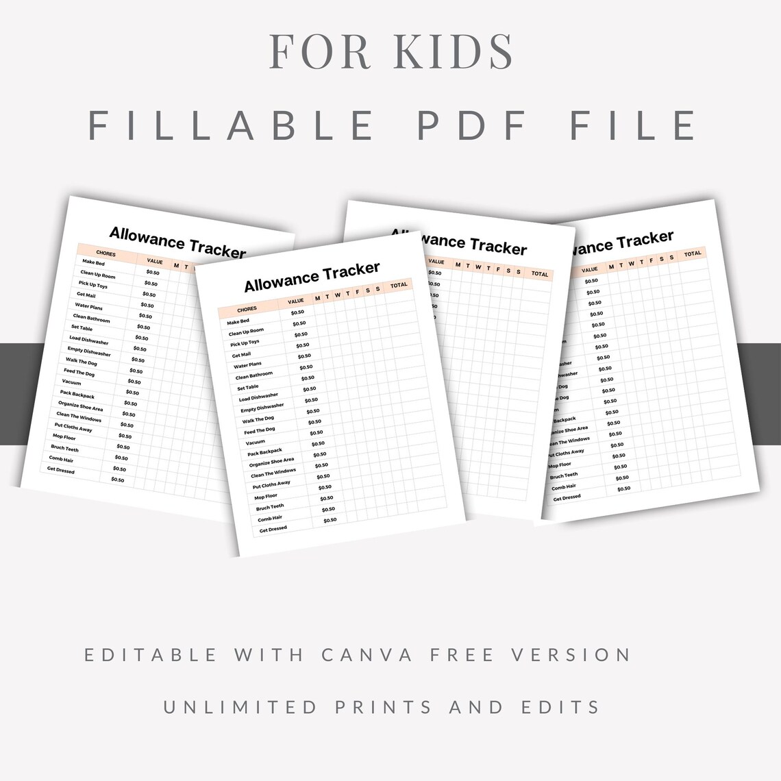 EDITABLE Allowance Chart for Kids. Printable Allowance Chore Chart ...