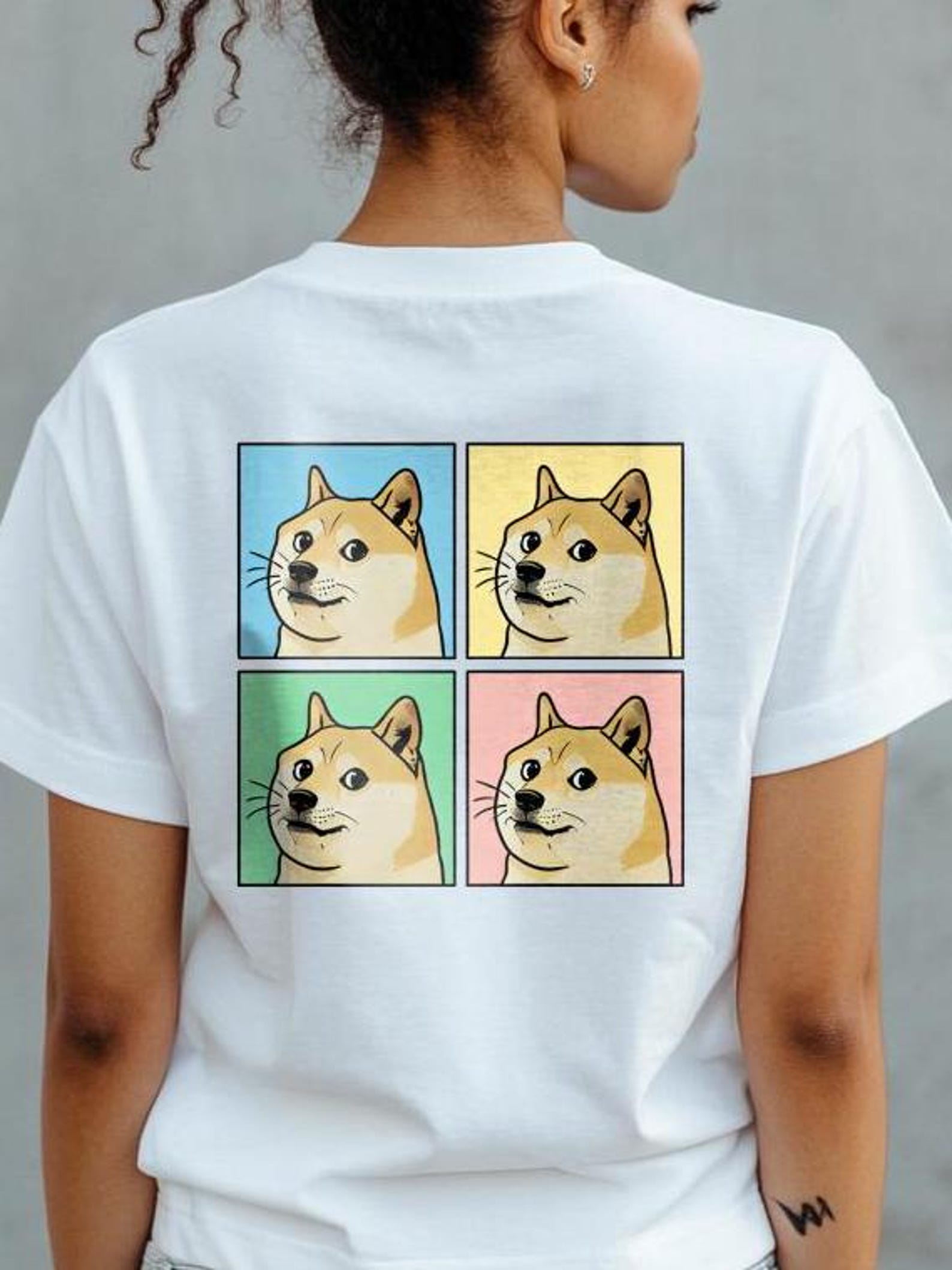 Funny Doge Meme Shirt - Pastel 4-panel Doge Back Printed T-shirt - Cute ...