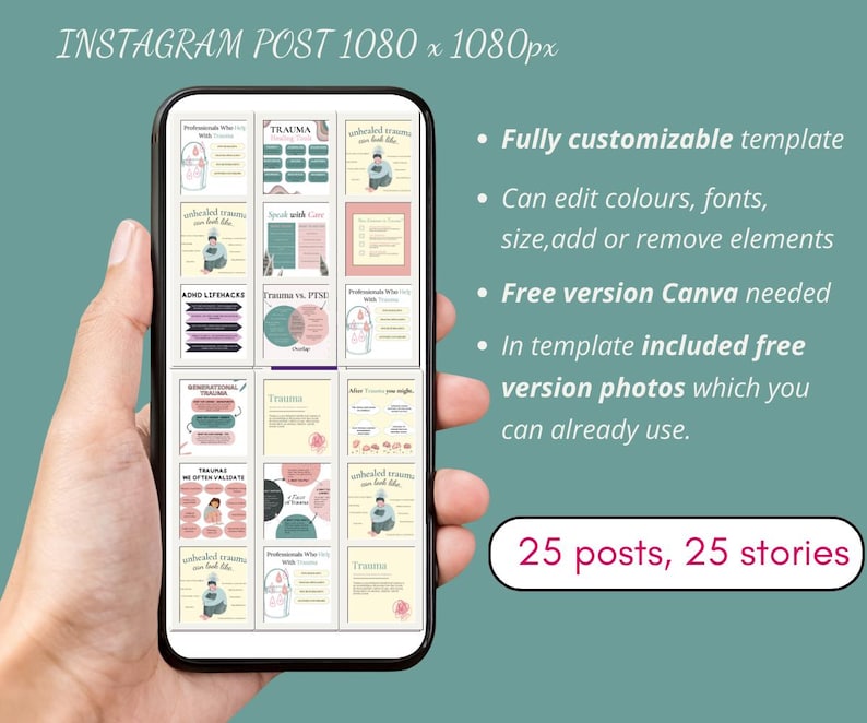 Trauma Awareness Template Post Instagram, Mental Health IG, Therapist ...