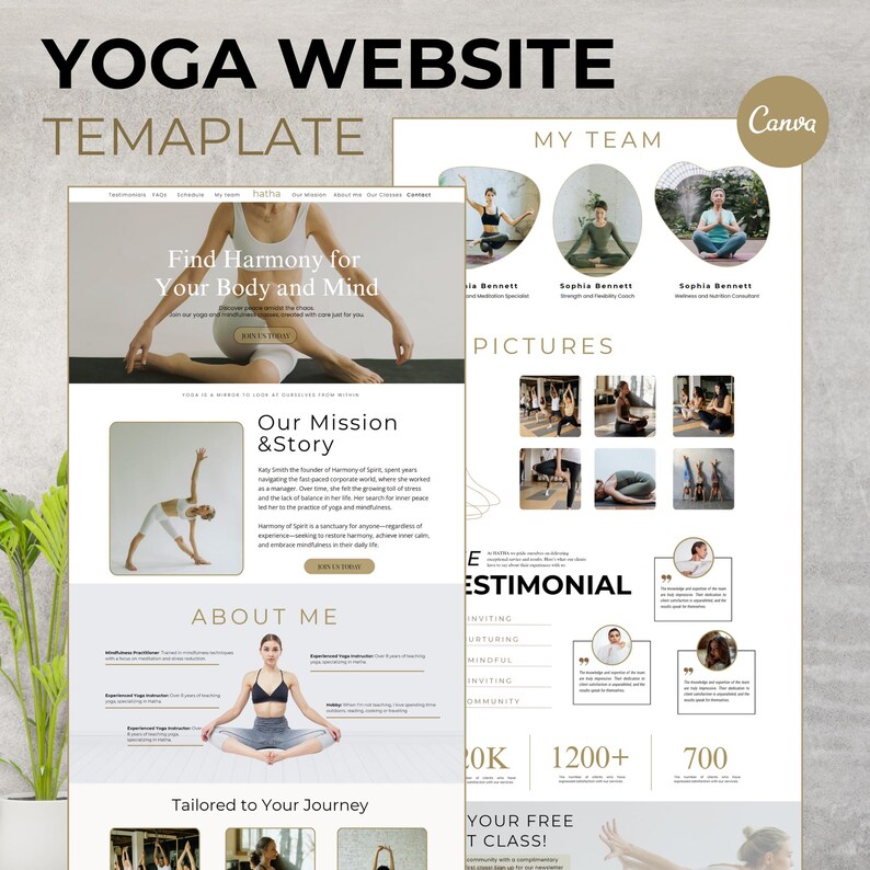 Editable Yoga Teacher Website Template on Canva Customizable Yoga ...