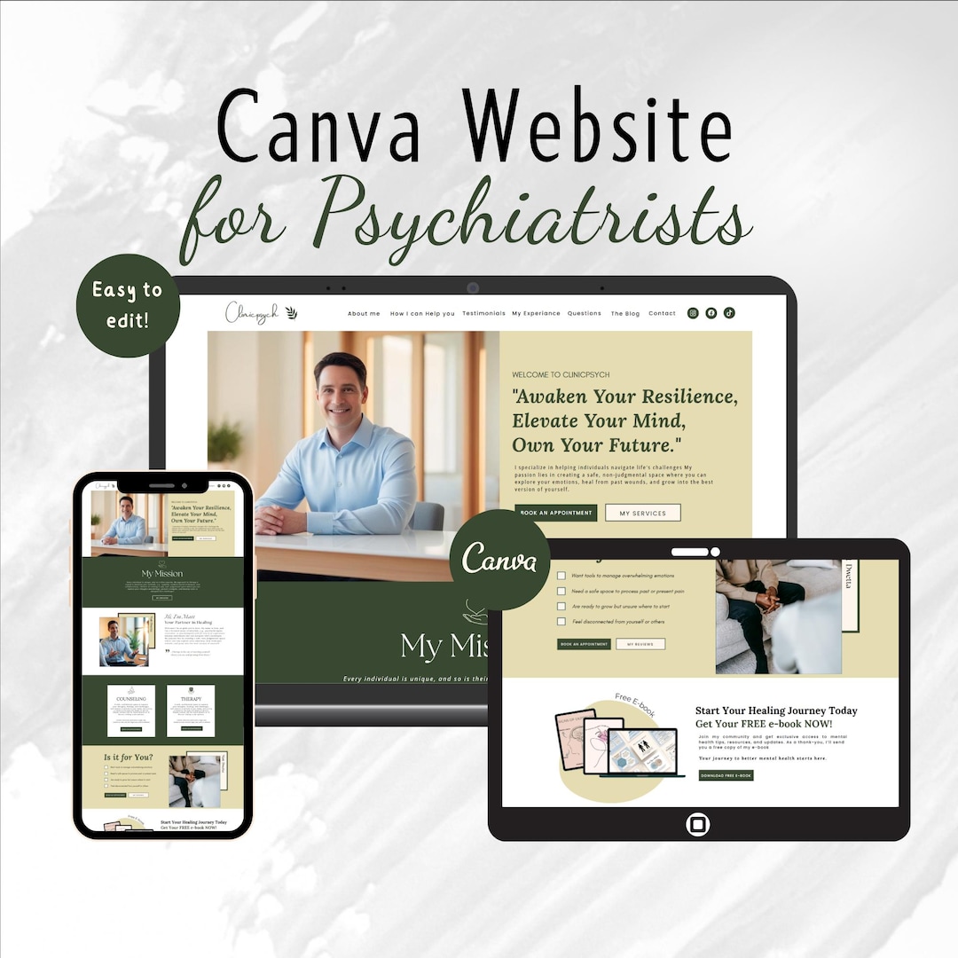 Psychiatrist Website Template Canva, Mental Health Website, Homepage ...
