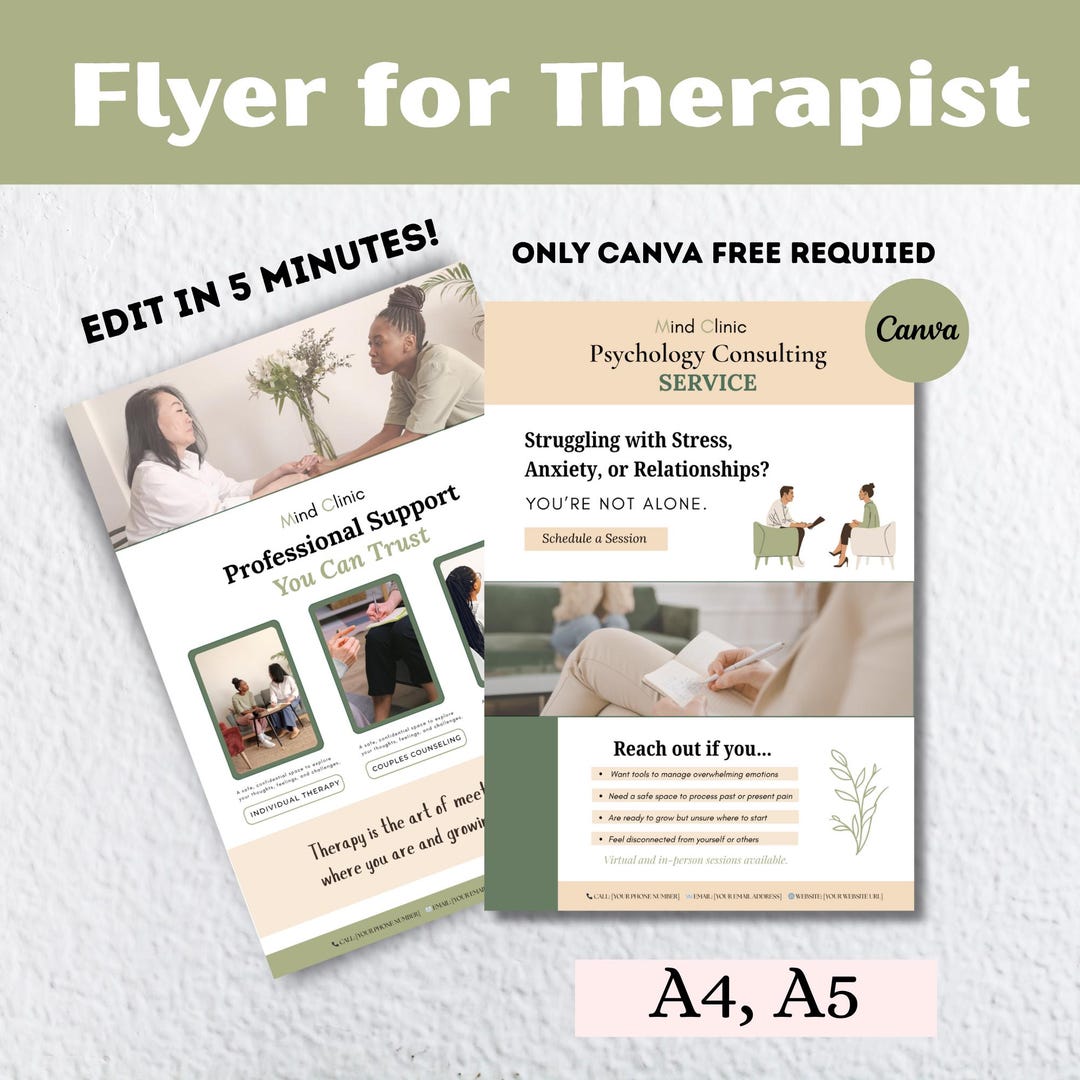 Therapist Flyer Template Canva Editable Mental Health Counseling ...