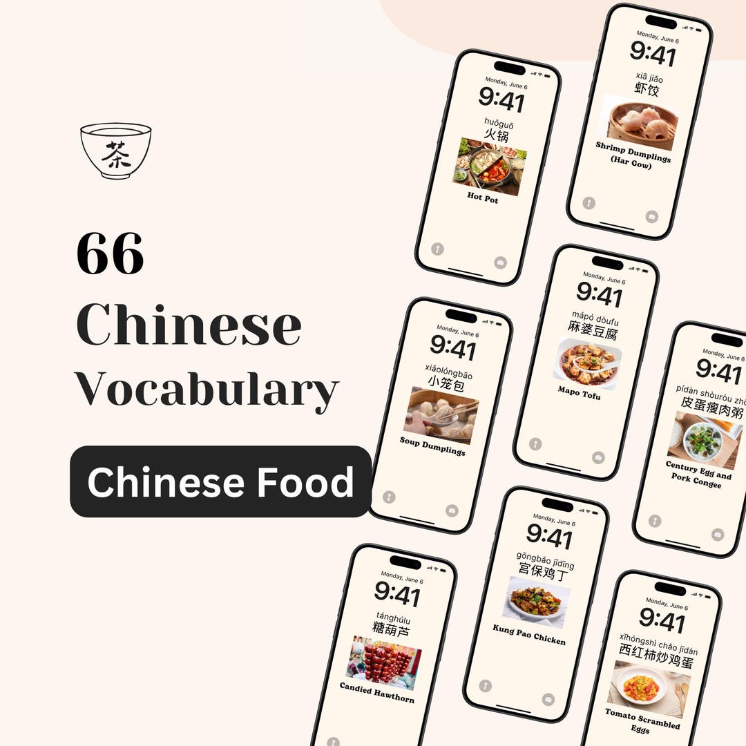 Chinese Food Vocabulary Phone Wallpaper, Learn 66 Chinese Words With ...
