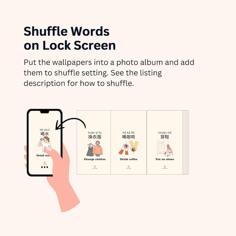 Chinese Daily Routine Vocabulary Phone Wallpaper, 48 Chinese Words ...