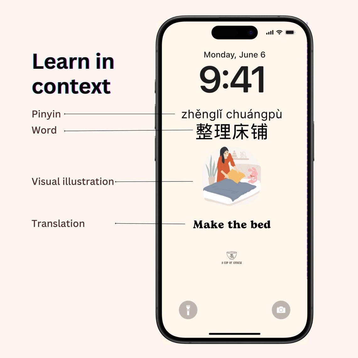 Chinese Daily Routine Vocabulary Phone Wallpaper, 48 Chinese Words ...