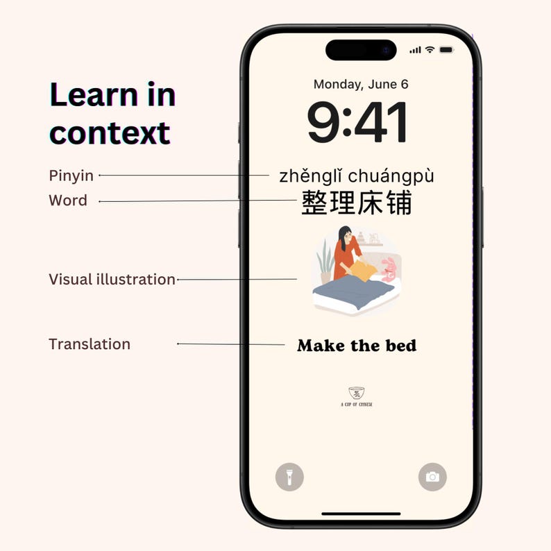 Chinese Daily Routine Vocabulary Phone Wallpaper, 48 Chinese Words ...