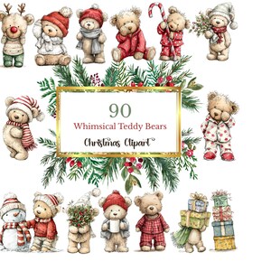 Christmas Teddy Bear Clipart Bundle Holiday Watercolor Bear PNG ...