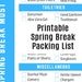 Spring Break Printable Packing List, Packing List, Vacation Packing ...