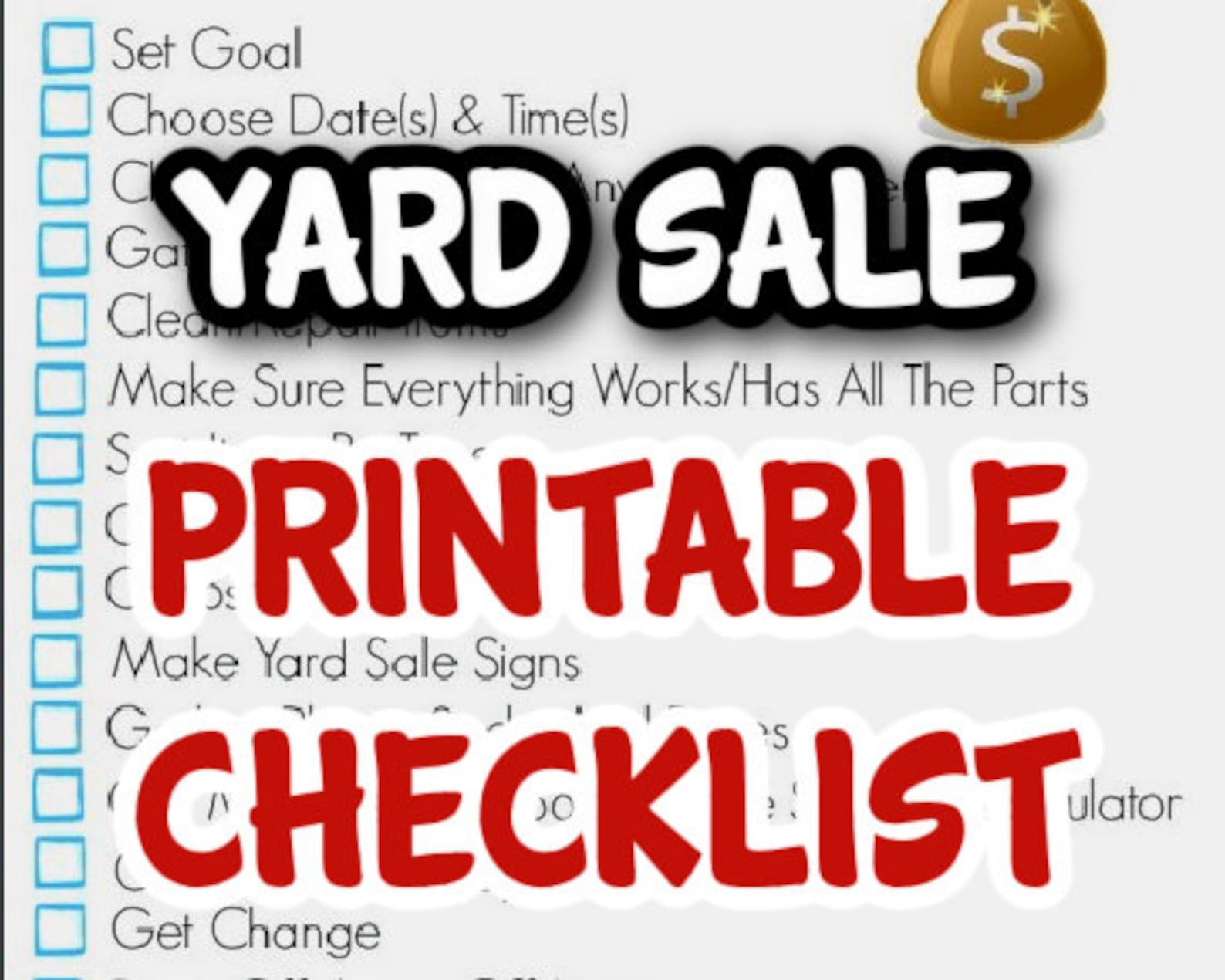Yard Sale Checklist, Printable Yard Sale Checklist, Garage Sale ...