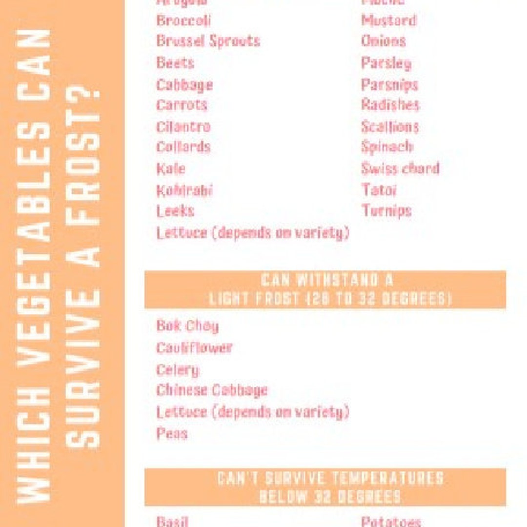 Frost Tolerant Vegetable Chart Printable, Winter Gardening Crops ...