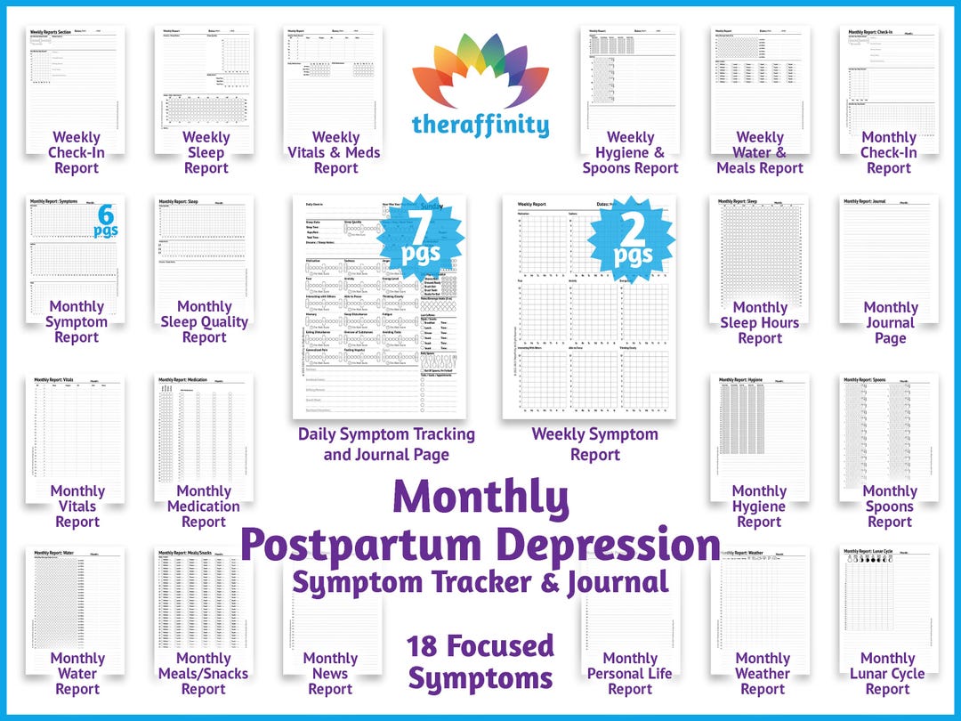 Postpartum Symptom Tracker & Journal Monthly Maternal Mental Health ...