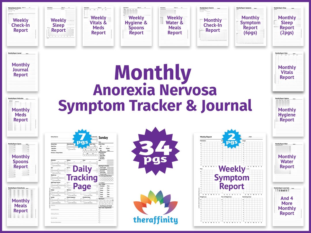 Monthly Anorexia Journal and Symptom Tracker for Anorexia Nervosa Mood ...