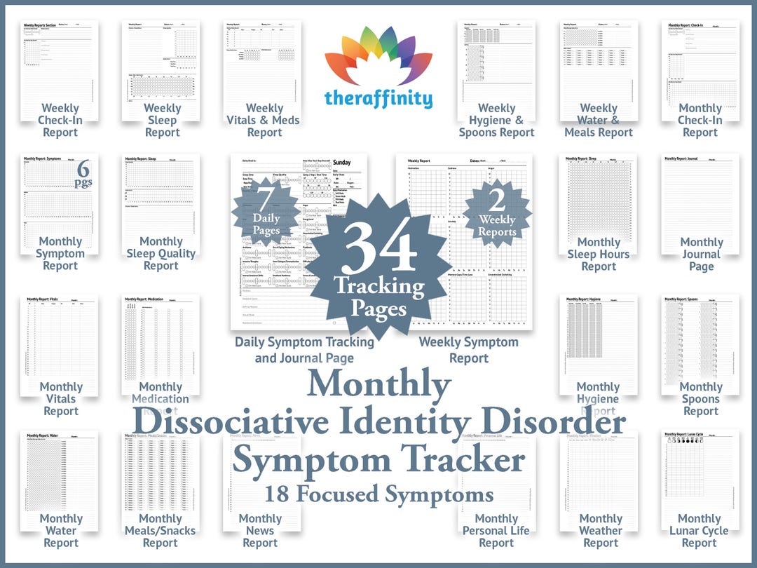 Monthly Dissociative Identity Disorder Journal for DID Symptom Tracker ...