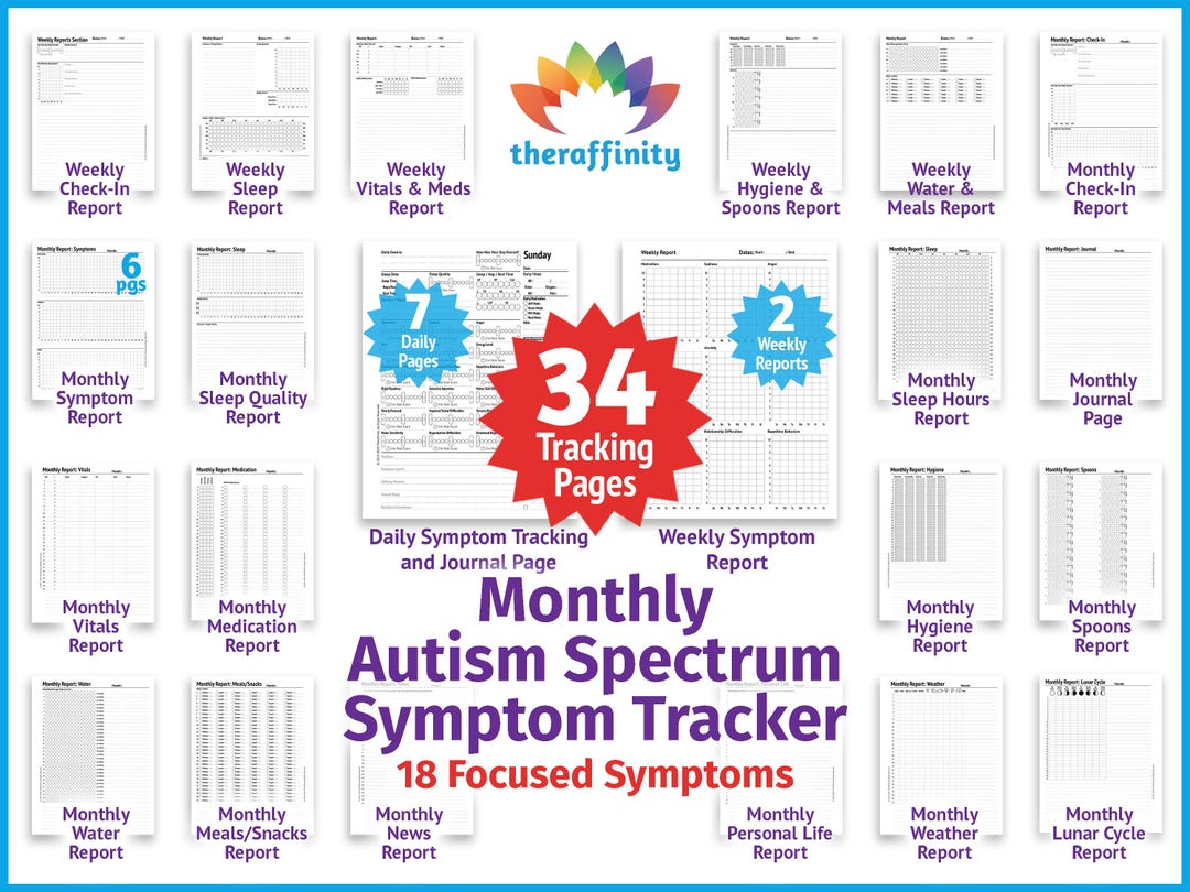 Monthly Autism Spectrum Disorder Journal for Autism Symptom Tracker for ...