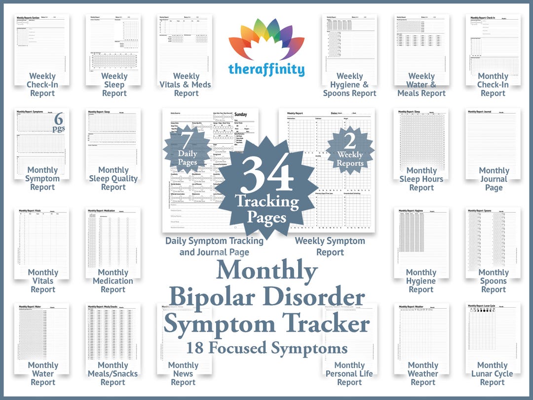 Monthly Bipolar Disorder Journal and Symptom Tracker for Bipolar Diary for Overcoming Bipolar or ...