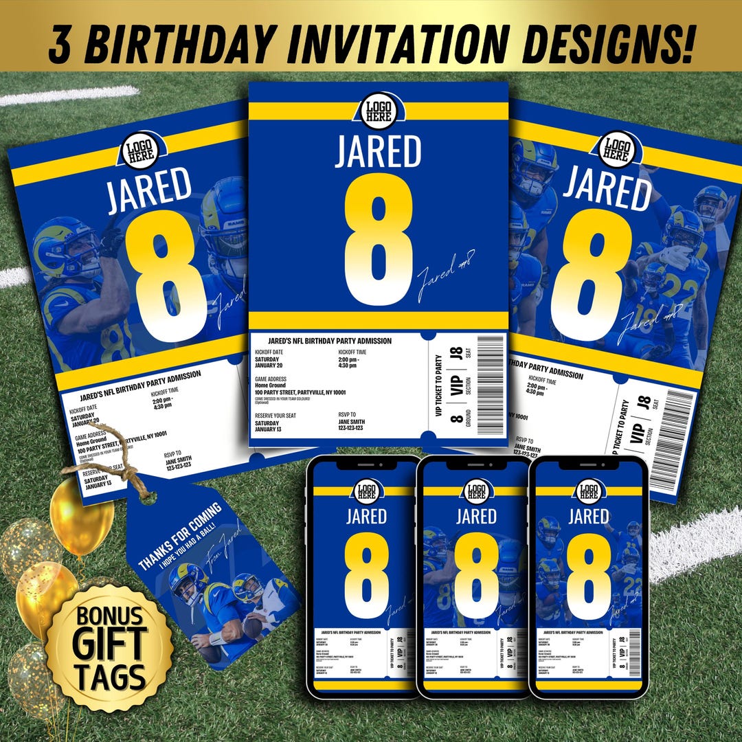Rams Style Birthday Party Invitation. Admission Ticket Style Birthday ...