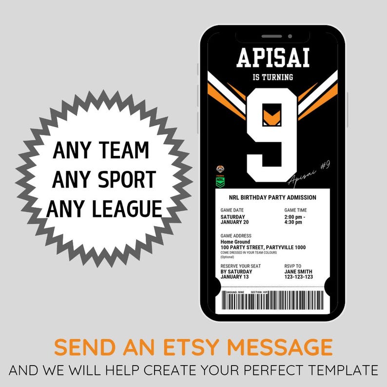 Wests Tigers NRL Birthday Invitation, NRL Birthday Template, Tigers ...