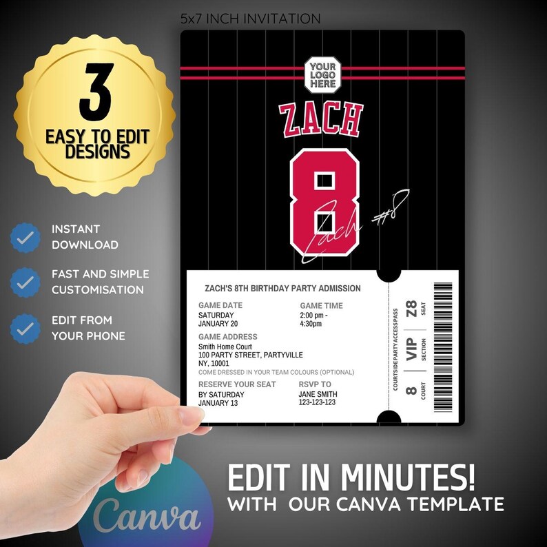 Bulls Style Birthday Party Invitation. Admission Ticket Style Birthday ...