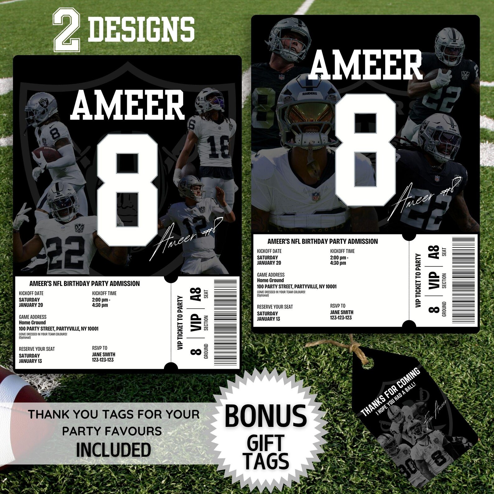 Las Vegas Raiders Style Birthday Party Invitation. NFL Ticket Style ...