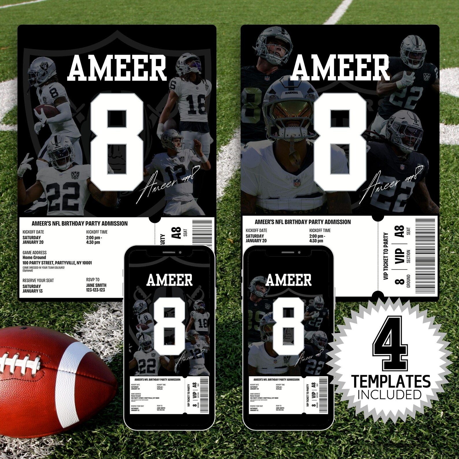 Las Vegas Raiders Style Birthday Party Invitation. NFL Ticket Style ...