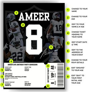 Las Vegas Raiders Style Birthday Party Invitation. NFL Ticket Style ...
