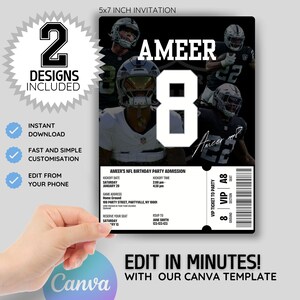 Las Vegas Raiders Style Birthday Party Invitation. NFL Ticket Style ...