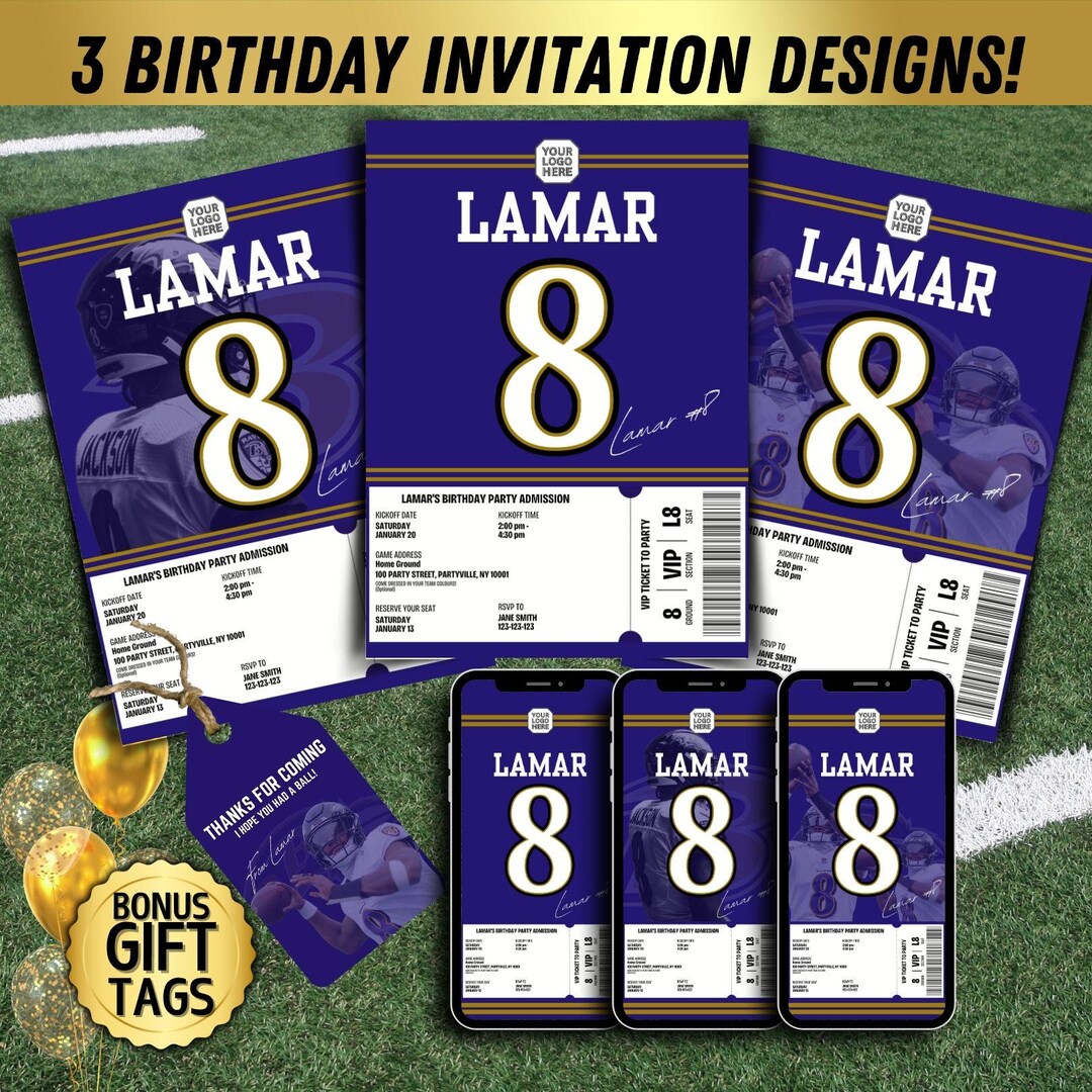 Ravens Style Birthday Party Invitation. Admission Ticket Style Birthday ...
