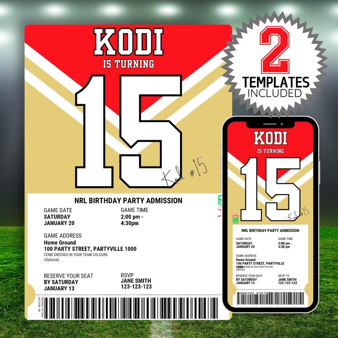 Dolphins NRL Birthday Invitation, NRL Birthday Template, Dolphins ...