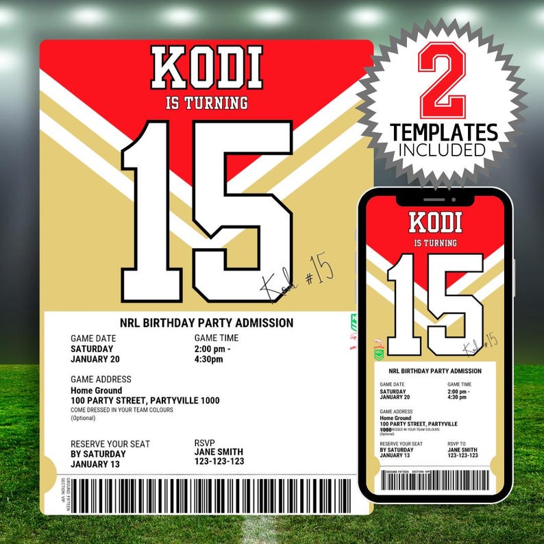 Dolphins NRL Birthday Invitation, NRL Birthday Template, Dolphins ...