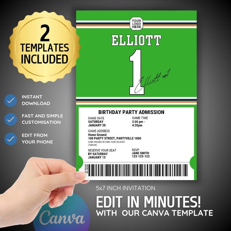 Raiders Style Birthday Invitation. Rugby Themed Party. Canberra ...