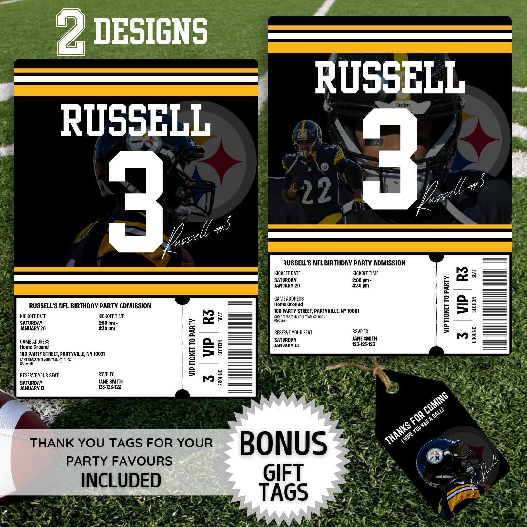 Pittsburgh Steelers Style Birthday Party Invitation. NFL Admission ...