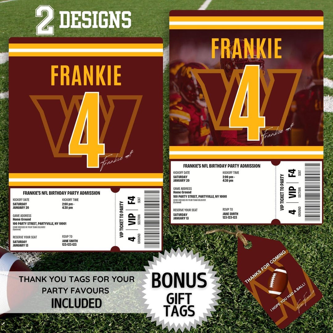 Washington Commanders Style Birthday Party Invitation. NFL Ticket Style ...